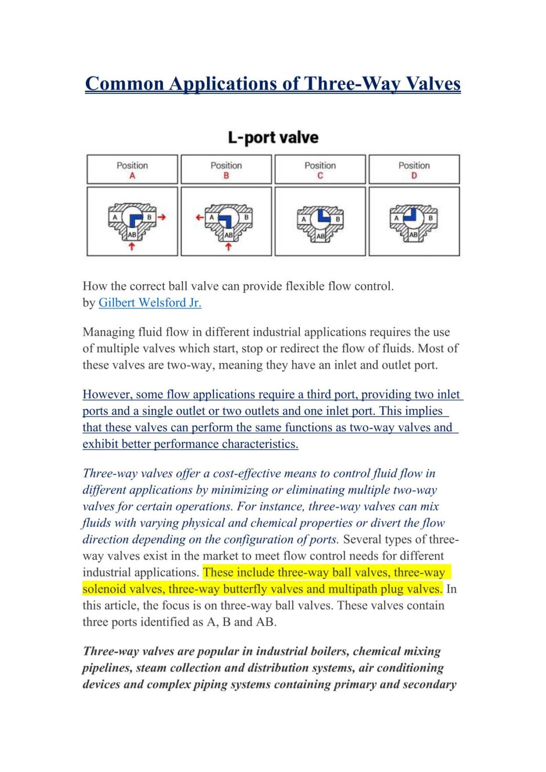 Common Applications of Three Way Valves - AquaEnergy Expo Knowledge Hub